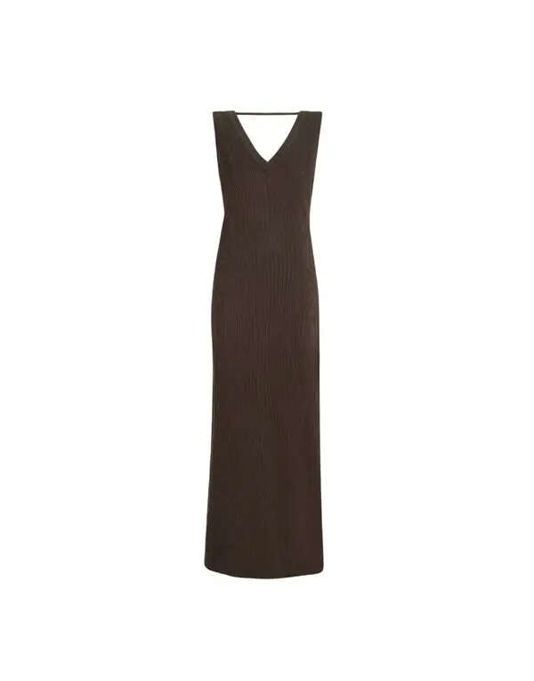 Brunello Cucinelli Rib Knit Maxi Dress With Monili Detail - Black