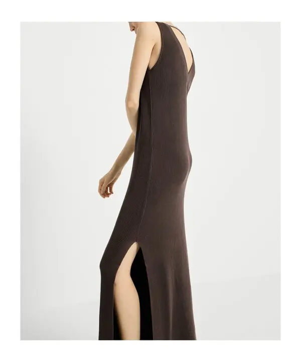 Brunello Cucinelli Rib Knit Maxi Dress With Monili Detail - Black