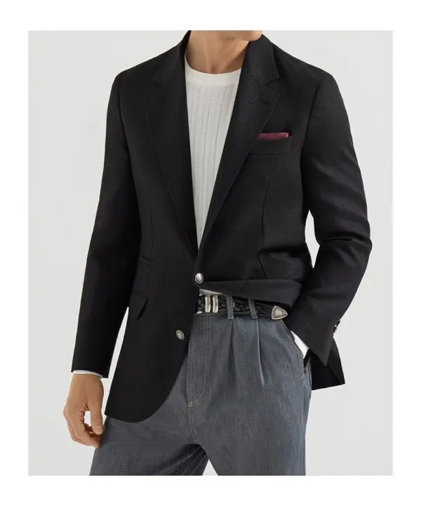 Brunello Cucinelli Silk, Linen And Wool Hopsack Deconstructed Blazer With Metal Buttons