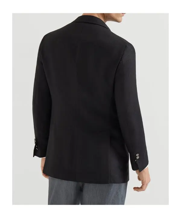 Brunello Cucinelli Silk, Linen And Wool Hopsack Deconstructed Blazer With Metal Buttons