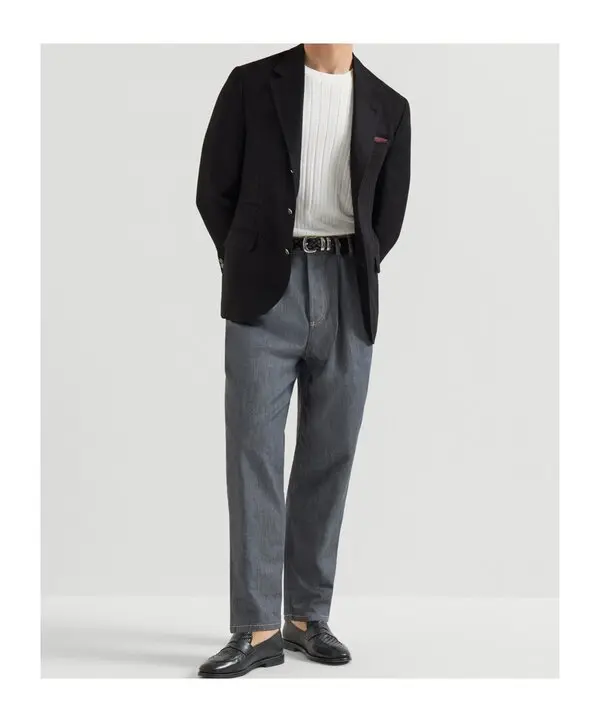 Brunello Cucinelli Silk, Linen And Wool Hopsack Deconstructed Blazer With Metal Buttons
