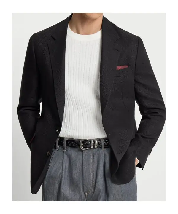 Brunello Cucinelli Silk, Linen And Wool Hopsack Deconstructed Blazer With Metal Buttons