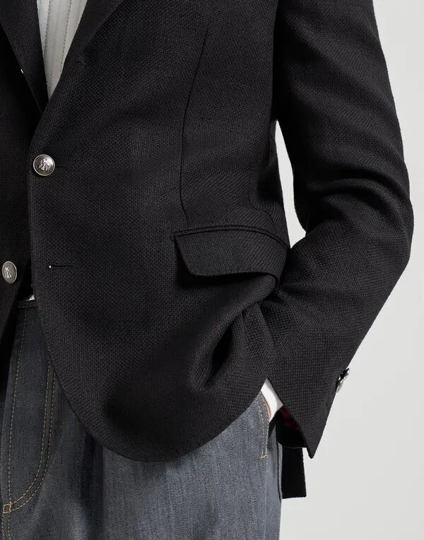 Brunello Cucinelli Silk, Linen And Wool Hopsack Deconstructed Blazer With Metal Buttons