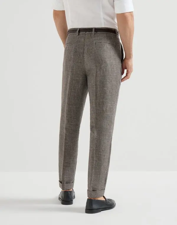 Brunello Cucinelli Linen Houndstooth Pleated Trousers