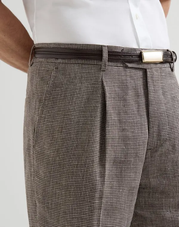 Brunello Cucinelli Linen Houndstooth Pleated Trousers