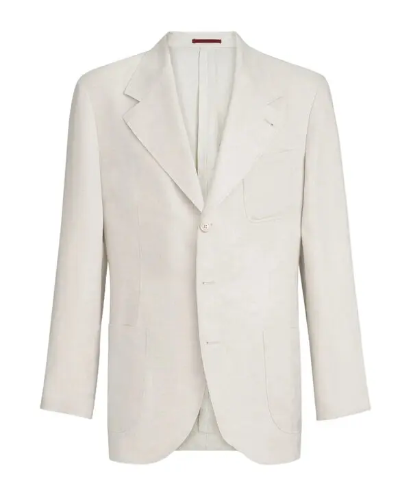 Brunello Cucinelli Linen Micro Chevron Unlined Blazer