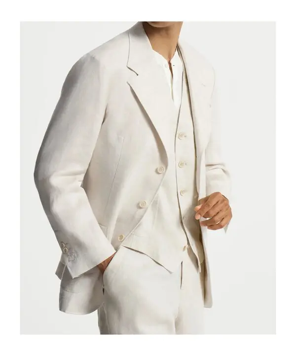 Brunello Cucinelli Linen Micro Chevron Unlined Blazer