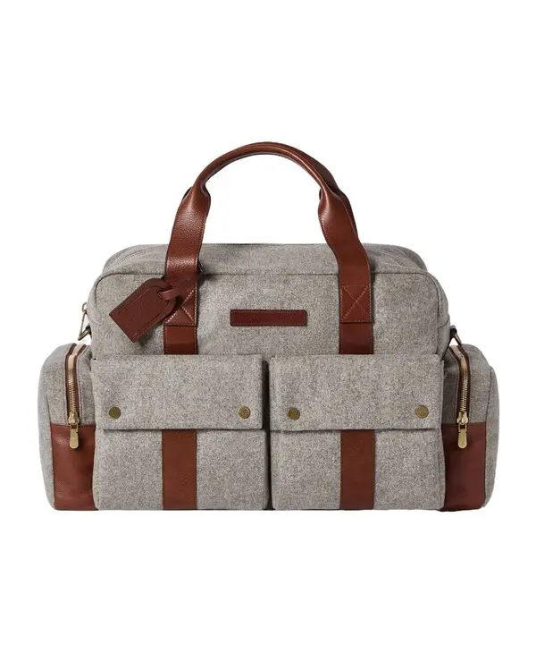 Brunello Cucinelli Virgin Wool, Alpaca And Cashmere Flannel Leisure Bag With Grained Calfskin Inserts - Medium Gray