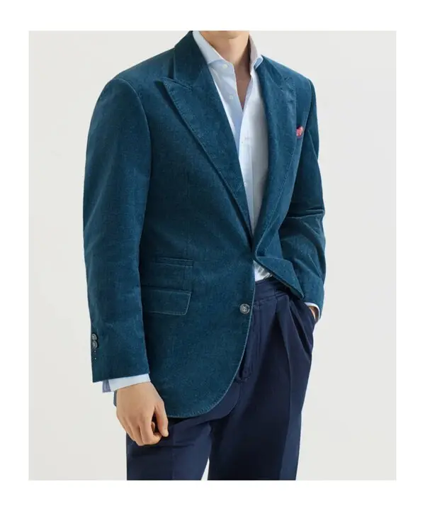 Brunello Cucinelli Effect Cotton Velvet Tailor Blazer With Peak Lapels