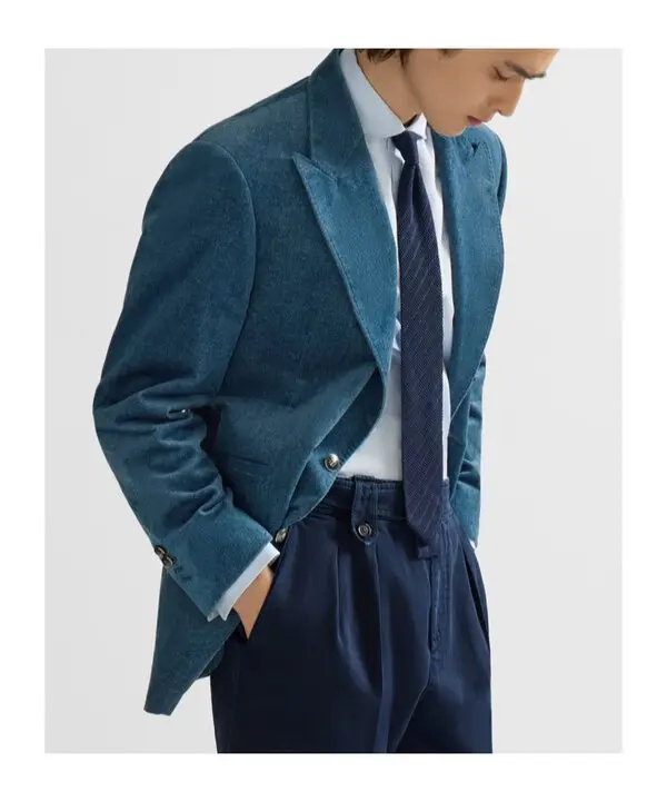 Brunello Cucinelli Effect Cotton Velvet Tailor Blazer With Peak Lapels