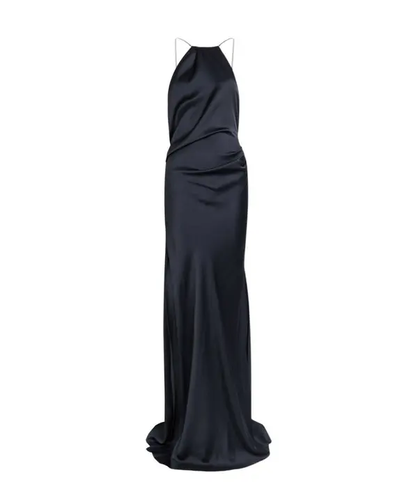 Victoria Beckham Draped Halterneck Satin-crepe Gown - Black