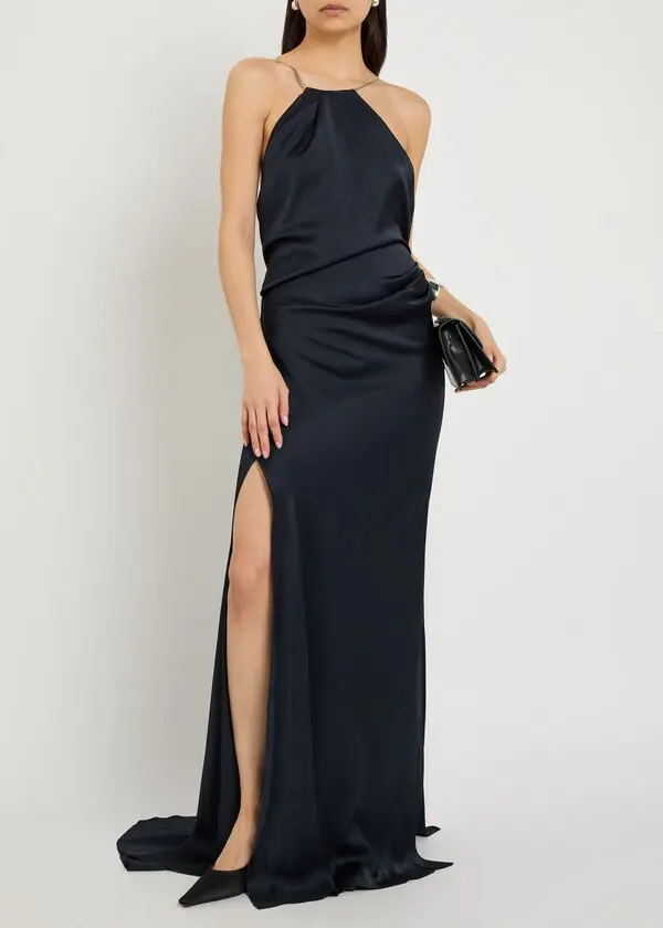 Victoria Beckham Draped Halterneck Satin-crepe Gown