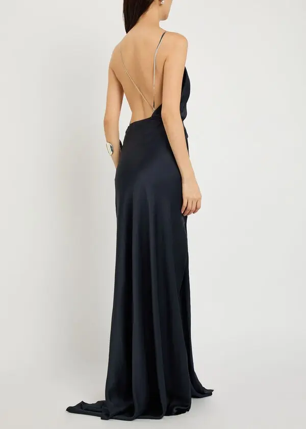 Victoria Beckham Draped Halterneck Satin-crepe Gown