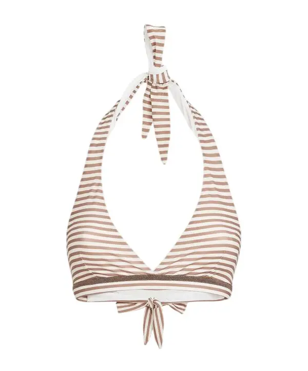 Brunello Cucinelli Striped Techno Jersey Bikini Top With Precious Trim