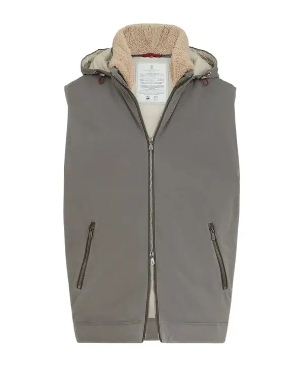 Brunello Cucinelli Waxed Techno-cotton Down Vest With Detachable Hood