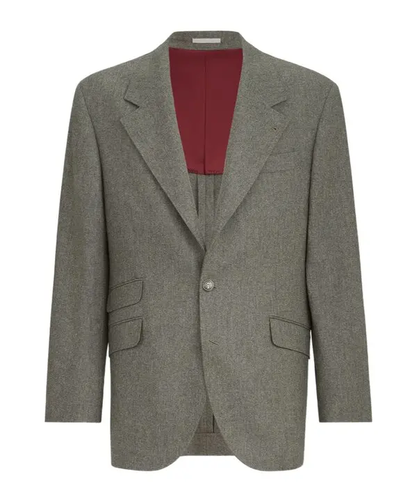 Brunello Cucinelli Virgin Wool Flannel Cavallo Tailor Blazer With Metal Buttons
