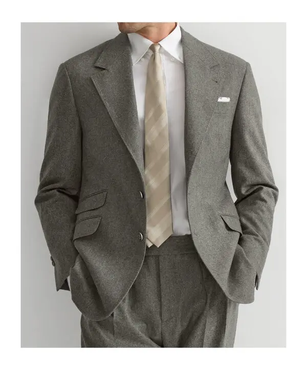 Brunello Cucinelli Virgin Wool Flannel Cavallo Tailor Blazer With Metal Buttons