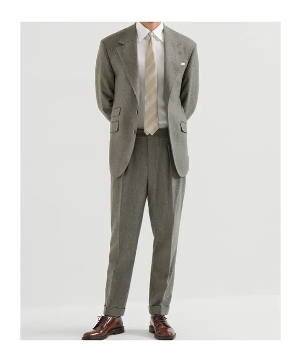 Brunello Cucinelli Virgin Wool Flannel Cavallo Tailor Blazer With Metal Buttons