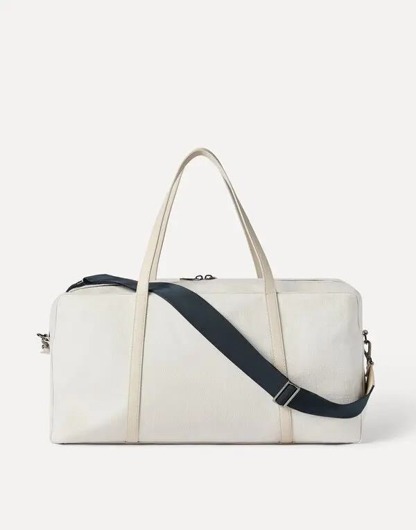 Brunello Cucinelli Cotton And Linen Canvas Travel Bag With Logo - Silver