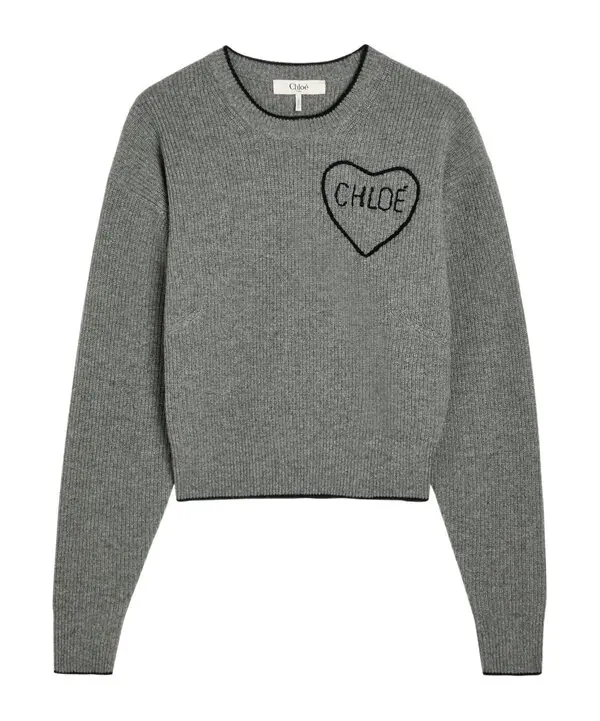 Chloé Logo Embroidered Wool And Cashmere-blend Jumper