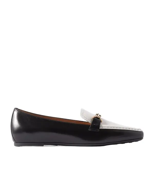 TOD'S Two-tone Leather Loafers With Gold Hardware - Black/white