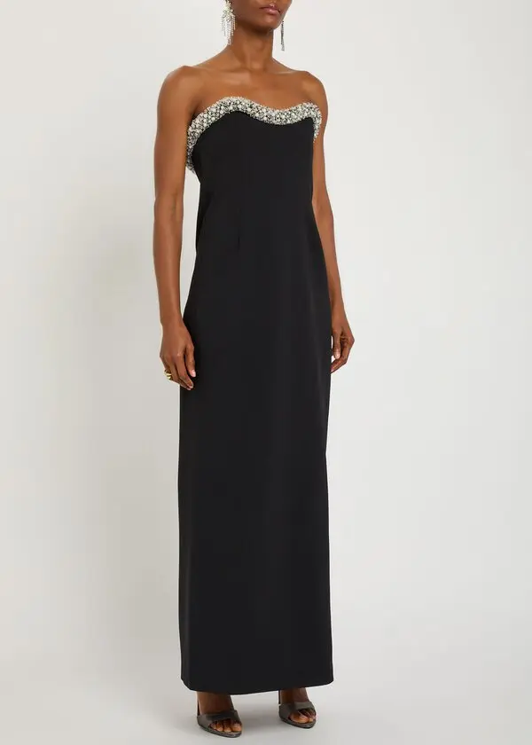 Simkhai Riona Embellished Strapless Crepe Gown - Black