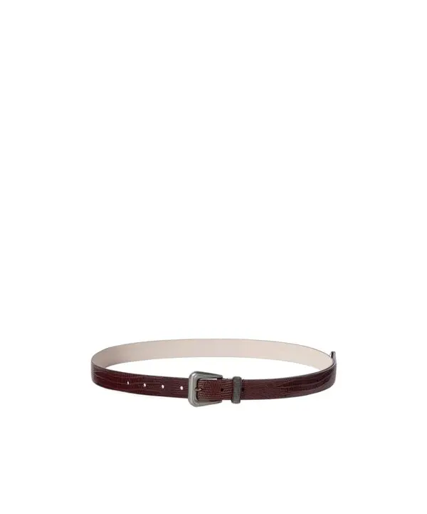 Brunello Cucinelli Lizard-effect Calfskin Belt With Shiny Loop