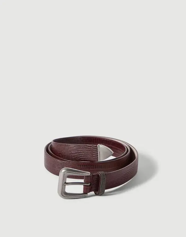 Brunello Cucinelli Lizard-effect Calfskin Belt With Shiny Loop