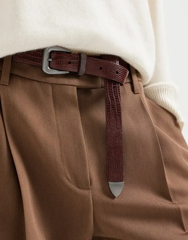Brunello Cucinelli Lizard-effect Calfskin Belt With Shiny Loop