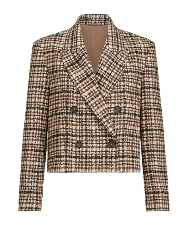 Brunello Cucinelli Comfort Checked Wool And Alpaca Blazer With Monili