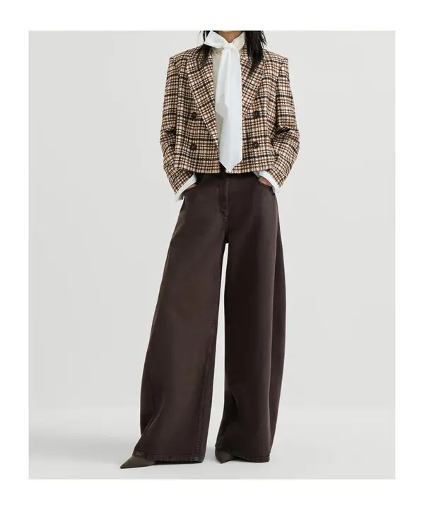 Brunello Cucinelli Comfort Checked Wool And Alpaca Blazer With Monili