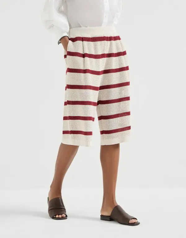Brunello Cucinelli Striped Knit Bermuda Shorts - White