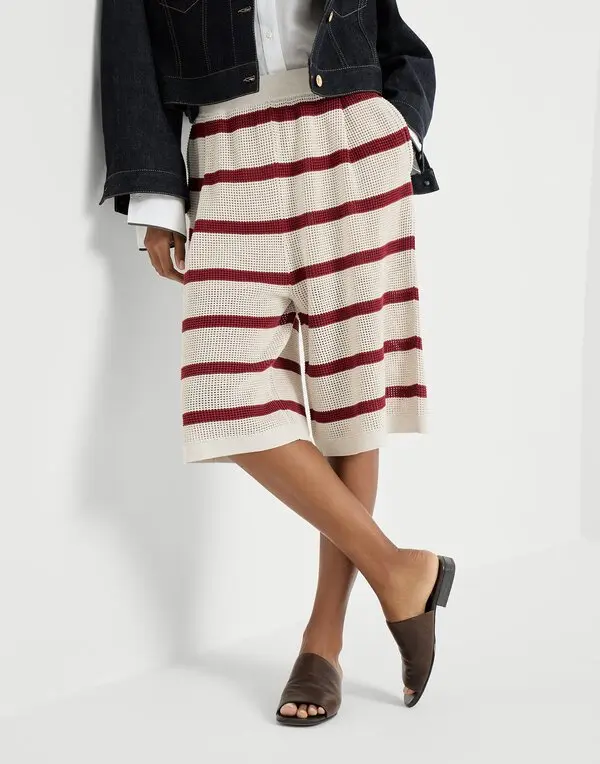 Brunello Cucinelli Striped Knit Bermuda Shorts - White