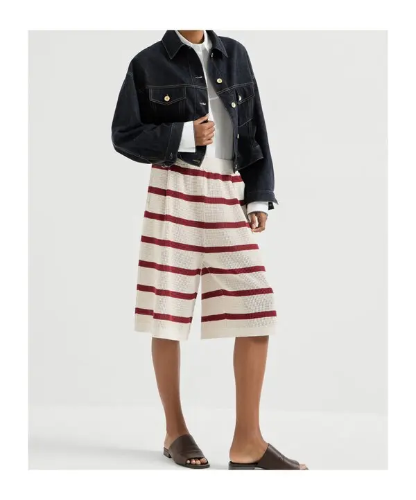 Brunello Cucinelli Striped Knit Bermuda Shorts - White