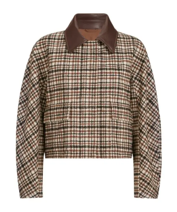 Brunello Cucinelli Comfort Checked Wool And Alpaca Outerwear Jacket With Leather-collar And Monili