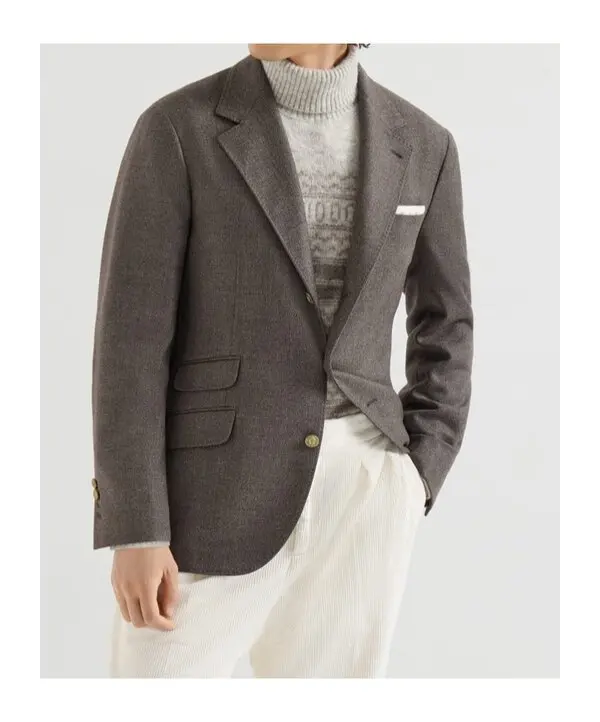 Brunello Cucinelli Mouliné Virgin Wool Twill Deconstructed Cavallo Blazer