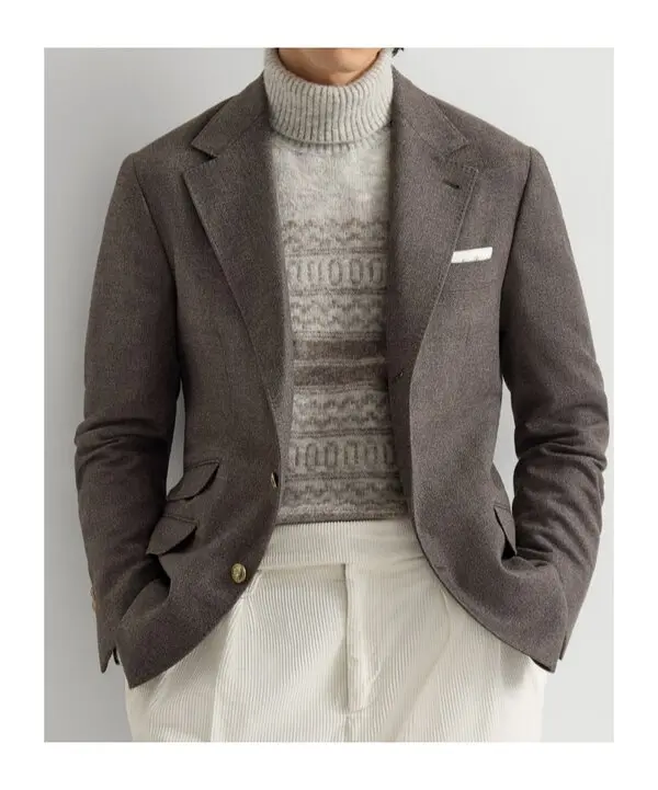 Brunello Cucinelli Mouliné Virgin Wool Twill Deconstructed Cavallo Blazer