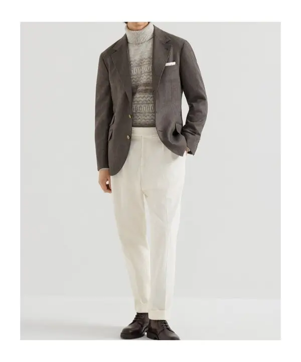 Brunello Cucinelli Mouliné Virgin Wool Twill Deconstructed Cavallo Blazer