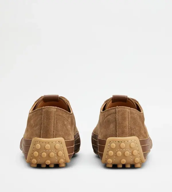 TOD'S Suede Calfskin Round Toe Lace-up Sneakers With Rubber Sole