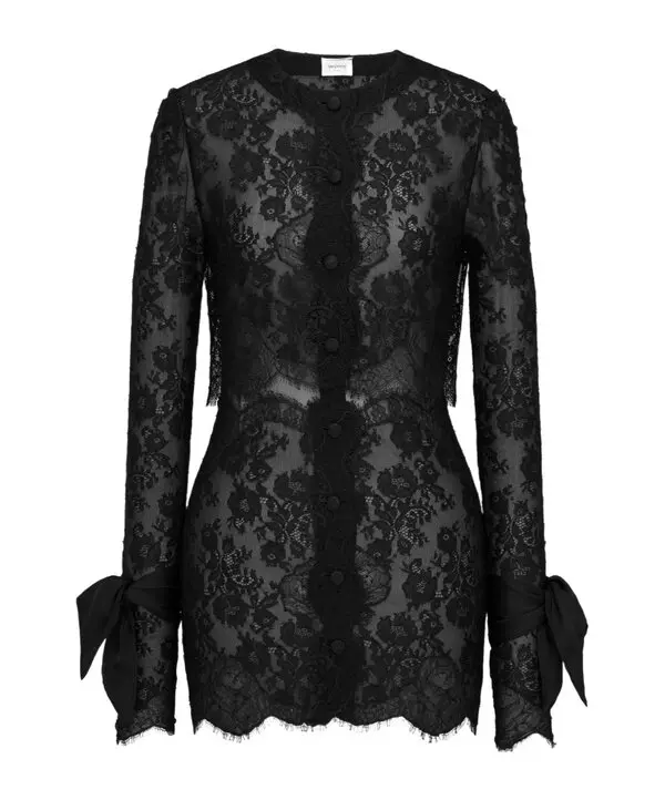 Saint Laurent Long Sleeve Lace Dress - Black