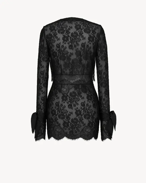 Saint Laurent Long Sleeve Lace Dress