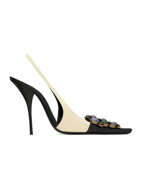 Saint Laurent Iceland Slingback Pumps In Smooth Leather And Crystals
