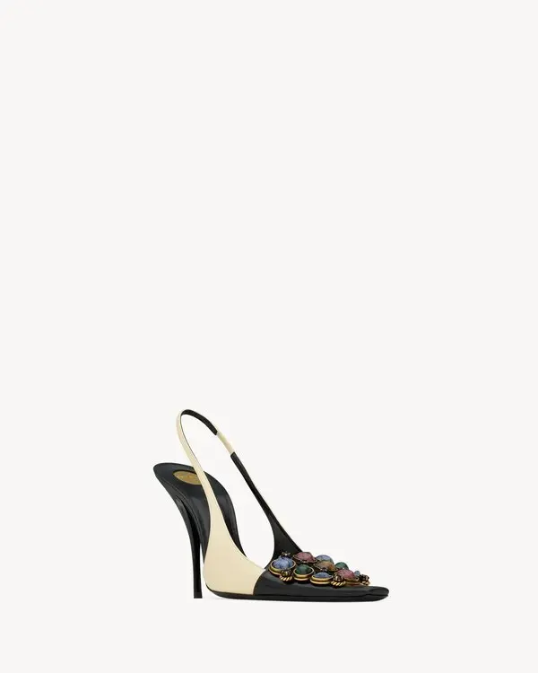 Saint Laurent Iceland Slingback Pumps In Smooth Leather And Crystals