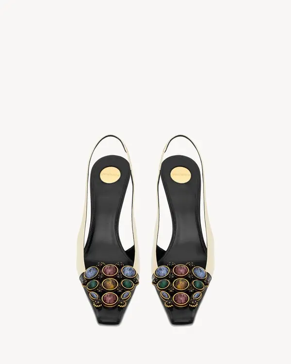 Saint Laurent Iceland Slingback Pumps In Smooth Leather And Crystals