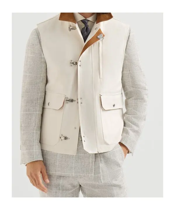 Brunello Cucinelli Cotton And Linen Canvas Vest With Suede Inserts