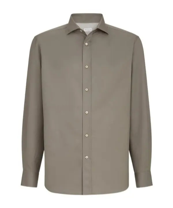 Brunello Cucinelli Garment-dyed Twill Shirt With Spread Collar