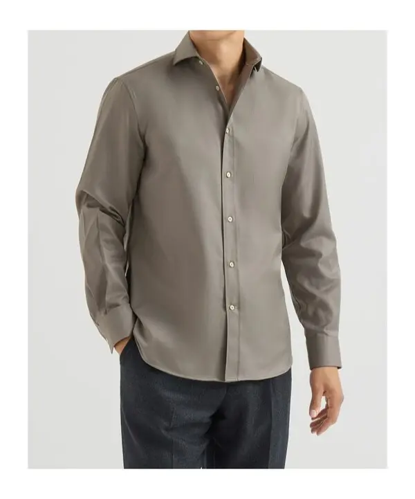 Brunello Cucinelli Garment-dyed Twill Shirt With Spread Collar
