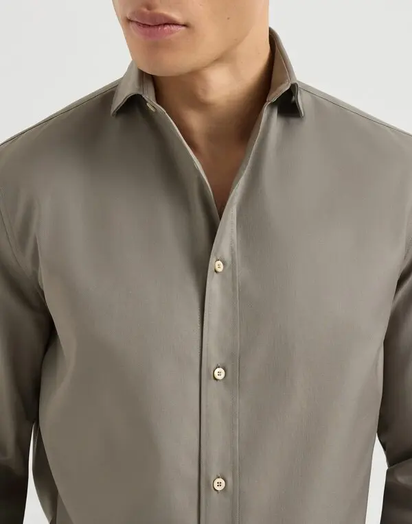 Brunello Cucinelli Garment-dyed Twill Shirt With Spread Collar