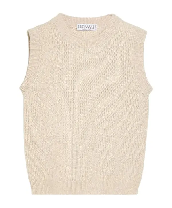 Brunello Cucinelli Sparkling Cashmere English Rib Sweater Vest