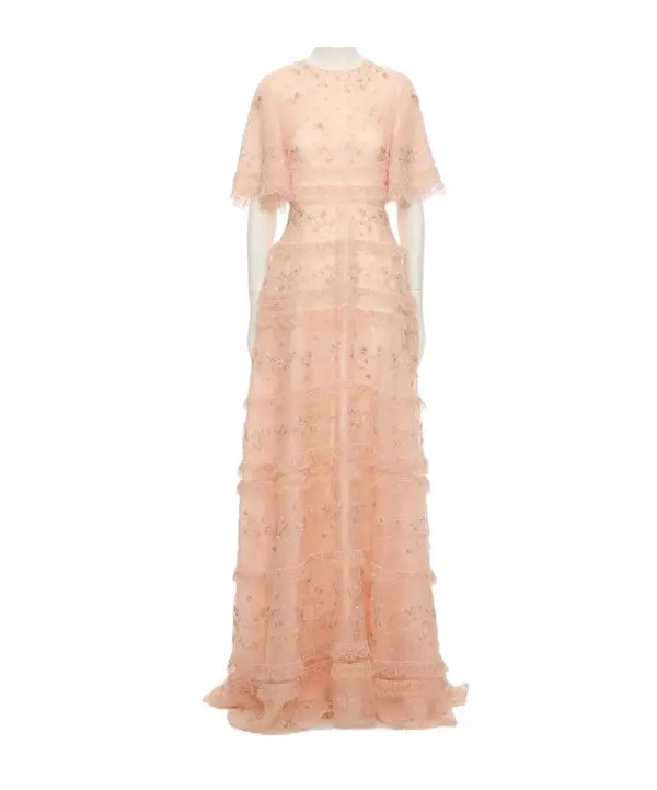 Valentino Garavani Round Neck Short Sleeve Lace Dress